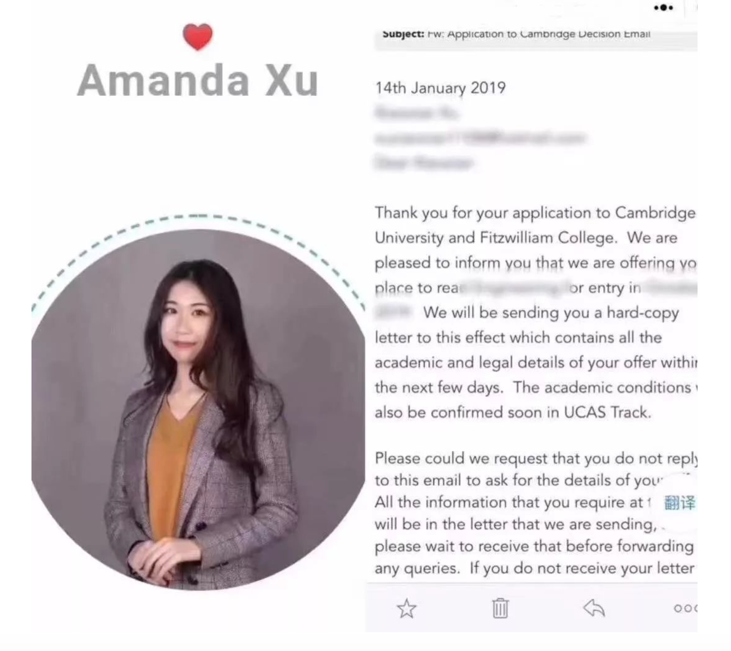 恭喜Amanda Xu收到了剑桥大学Offer！__凤凰网